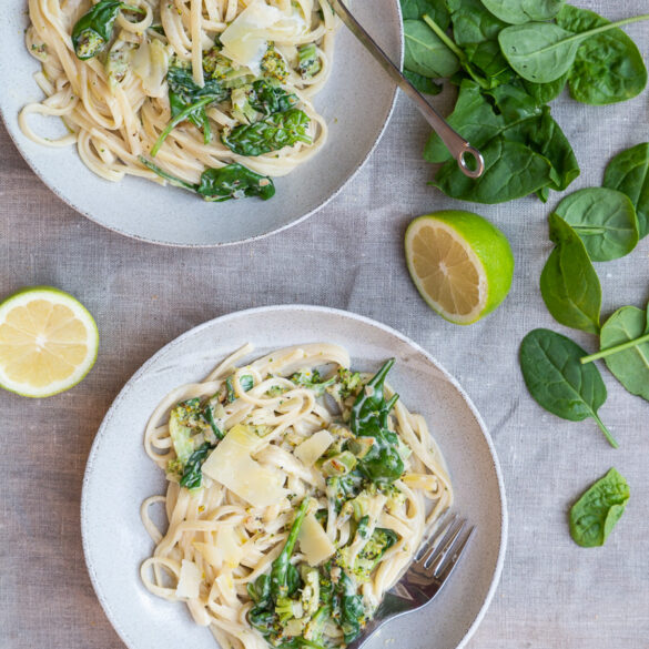 Citronpasta med flødesauce | opskrift på vegetarisk pastaret med citron